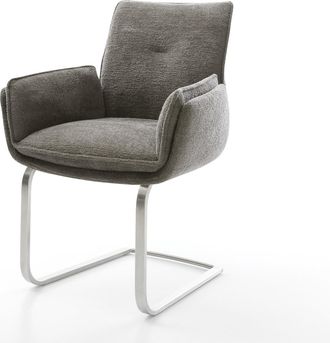 DELIFE Freischwinger Nela-Flex Boucl&eacute; Soft Schlamm Freischwinger flach Edelstahl, Esszimmerst&uuml;hle