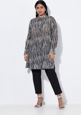 Ulla Popken Longbluse Longbluse Struktur Hemdkragen Langarm