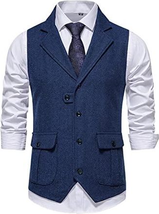 Generic Gilet en tweed pour homme - Gilet de costume d&eacute;contract&eacute; pour homme avec simple boutonnage - Costume moderne - Gilet &eacute;l&eacute;gant - Gilet de travail l&eacute;ger 