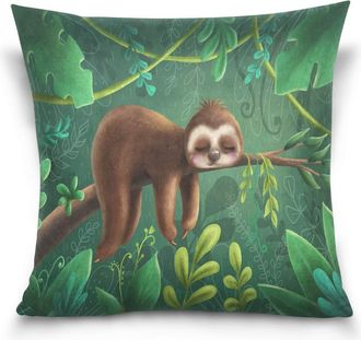 Linomo Kissenbezug 45x45 cm, Tropisch Urwald Tier Süß Faultier Dekorative Kissenbezug Kissenhülle für Couch Sofa Bett Hause