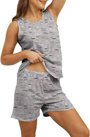 Generic Ensemble de pyjama court en coton pour femme - Short - Survêtement de détente - Ensemble de 2 pyjamas courts pour femme - Tenue deux pièces pour femme