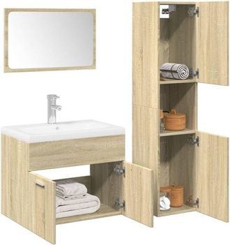 vidaXL Vidaxl - Ensemble de meubles de salle de bain 3 pcs - Armoire de rangement ch&ecirc;ne sonoma - Miroir avec verre - Dimensions 60x38,5x46 cm et 30x30x130 cm