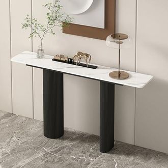 Generic Meuble DEntrée en Faux Marbre, Table de Hall Dentrée Étroite avec Base Géométrique, Table Dentrée avec Plateau Épais, Table Console pour Salon Couloir