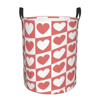 Generic Retro Heart Checked W&auml;schesammler Rund Korb Aufbewahrung Stehender W&auml;schebeh&auml;lter F&uuml;r Lagerung Decken Spielzeug