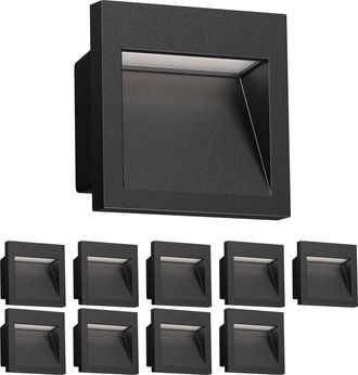 LEDs Com 10 Stück LED Wandeinbauleuchte NOLA, Downlight für außen, IP54, schwarz matt, 90 x 90mm, warmweiß