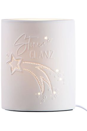 Gilde Tischleuchte Sternenglanz Porzellan weiß Stern Motiv Schriftzug Höhe 20,5 cm Dekoleuchte Nachttischlampe Wohnaccessoire Beleuchtung