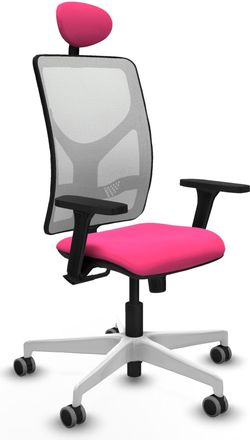 Piqueras y Crespo Schreibtischstuhl mit Rollen, Rosa, mit 3D-Armlehnen, h&ouml;henverstellbare Lendenwirbelst&uuml;tze und festes Kopfteil, ausgestattet mit 3 Positionen, Wei&szlig; / 