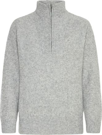 Pulz Jeans PZAstra Damen Strickpullover Troyer Grobstrick Pullover mit Troyerkragen Rippbündchen Oversize, Größe:M, Farbe:Light Grey Melange (1541011)