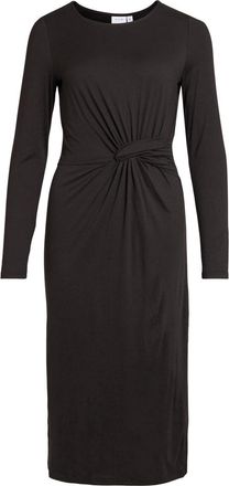 Vila Damen Kleid Vibe Knot L/S MIDI Dress/SU (DE/NL/SE/PL, Alphanumerisch, XL, Regular, Regular, Black Beauty)