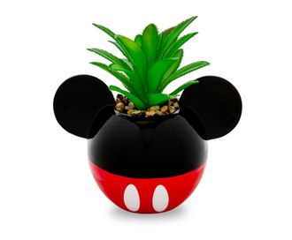 Silver Buffalo Disney Mickey Mouse Keramik-Mini-Pflanzgefäß mit künstlichen Sukkulenten,kleiner Blumentopf, künstliche Zimmerpflanzen für Schreibtischregal, Schmuckt