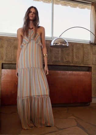 Mango Robe rayures volants bleu - Femme - XS - MANGO