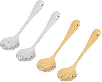 Cabilock Lot De 4 Cuill&egrave;res &Agrave; Glace En Acier Inoxydable Avec D&eacute;tails En Coquillage Dor&eacute; Pour G&acirc;teau Au Caf&eacute;