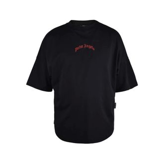 Palm Angels Homme, Tops, Noir, Taille: S Curved Logo Over T-shirt