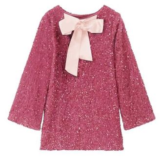 Generic Robe portefeuille &agrave; paillettes pour femme UK - Robes de f&ecirc;te pour femmes UK &eacute;l&eacute;gant col rond paillettes manches longues noeud d&eacute;coration mini robe amp