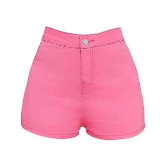 Generic Short en jean d&eacute;contract&eacute; pour femme taille haute amincissante couleur unie &agrave; enrouler - Pantalon court &agrave; la mode, simple, court d&eacute;contract&eacute; &eacute;l&eacute;gant p