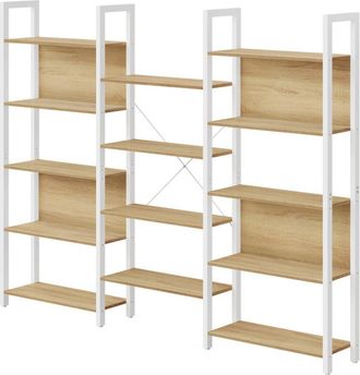 Vasagle &Eacute;tag&egrave;re de Rangement Modulable, Biblioth&egrave;que Industrielle &agrave; 14 Niveaux, M&eacute;tal, Bureau Salon, Blanc et Ch&ecirc;ne