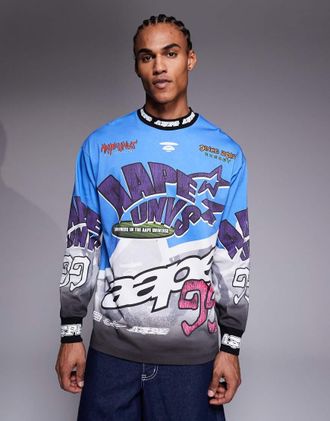 Aape By A Bathing Ape Aape by A Bathing Ape - T-shirt style motocross &agrave; manches longues - Bleu
