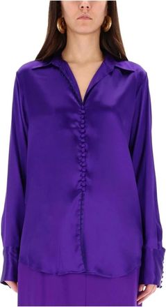 Dries Van Noten Femme, Blouses et Chemises, Violet, Taille: 40 FR Chemisier &agrave; Manches Longues et Col avec Patte de Boutonnage Compl&egrave;te