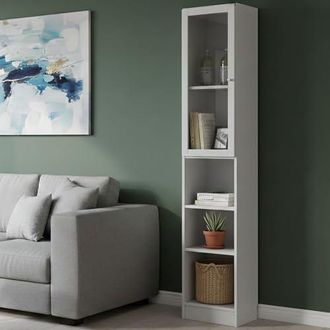 Dmora B&uuml;cherregal Alberte, B&uuml;roregal, Mobiler Buchhalter, B&uuml;cherbrett, 41x28 h203 cm, Wei&szlig;