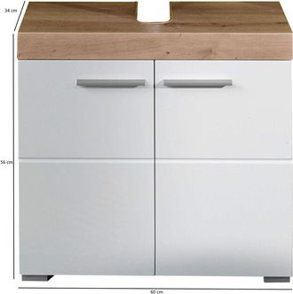 PEGANE Pegane - Meuble de salle de bain sous vasque avec 2 portes coloris ch&ecirc;ne &agrave; noeuds, blanc brillant - Longueur 60 x hauteur 56 x profondeur 34 cm