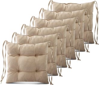 MG Design 6er-Set Stuhlkissen 40x40 cm beige - Stuhlkissen mit Bändern, Steppkissen, Bodenkissen - Sitzkissen für Gartenstuhl, für Indoor und Outdoor, Outdoor S