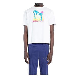 Palm Angels Homme, Tops, Blanc, Taille: S T-shirt Burning Oasis Graphic