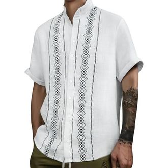 Generic Chemise boutonn&eacute;e &agrave; manches courtes pour homme - Hauts surdimensionn&eacute;s et l&eacute;gers - Hauts de vacances d&eacute;t&eacute; hawa&iuml;ens - Imprim&eacute; tropical - Chemises respi