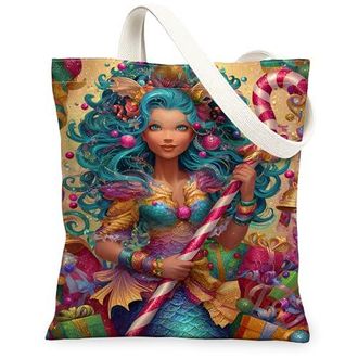 Generic Sacs fourre-tout festifs en toile &agrave; motif floral, sacs d&eacute;picerie r&eacute;utilisables, l&eacute;gers et lavables, bandouli&egrave;re C, multicolore, 13x15 Inch