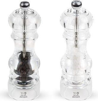 Peugeot Mühlenset Nancy 18 cm Pfeffermühle und Salzmühle - Stahlmahlwerk - Klassische Mahlgradeinstellung - Acryl Transparent