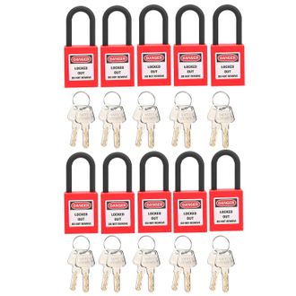 Zerone Lockout-Tagout-Schl&ouml;sser, 10 S&auml;tze, 38-mm-Lockout-Schloss, Staubdichtes Nylon, Industrietechnik, Isolierung, Sicherheitswerkzeug f&uuml;r Fabriken (Rot)