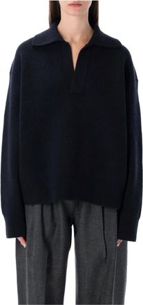 STUDIO NICHOLSON Femme, Pulls, Bleu, Taille: 36 FR Nash Polo Collar Knit