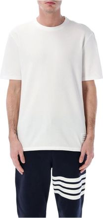 Thom Browne Homme, Tops, Blanc, Taille: M Classic Pique Stripe Tee