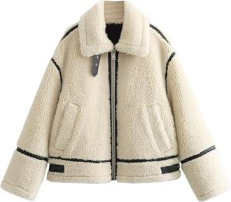 Generic Vestes en fausse fourrure pour femmes, tendance hiver, surdimensionn&eacute;es, en cuir sherpa, patchwork, revers, fermeture &eacute;clair, tenu