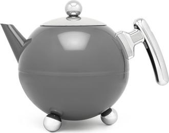Bredemeijer graue bauchige doppelwandige Edelstahl Teekanne 1.2 Liter