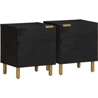 vidaXL Tables de chevet 2 pcs noir 40x33x46 cm bois de manguier solide Vidaxl