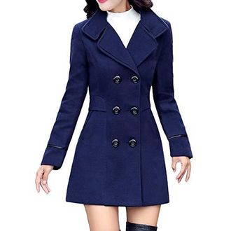 Generic Vestes pour femmes 2026 &agrave; manches doubles veste manteau travail laine mode boutonnage long &eacute;l&eacute;gant, bleu, M