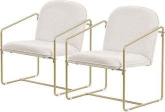 ML Design Lot de 2 Fauteuils Beiges Ml-design Fauteuil Relax avec Revêtement Doux et Structure en Acier Doré, Siège Lounge Rembourré Moderne avec Accoudoirs et