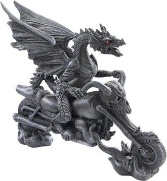 Design Toscano Biker-Drache auf Skelett-Chopper, Figur