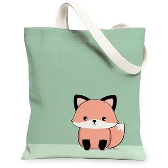 Generic Sacs fourre-tout en toile de renard mignon, adorable motif animal, sacs d&eacute;picerie r&eacute;utilisables, l&eacute;gers et lavables en toile pour Sho, menthe, 13x15 I