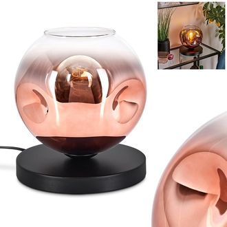 HOFSTEIN Tischleuchte Apedo, Tischlampe aus Metall/Glas in Schwarz/Kupferfarben/Klar, Leuchte im modernen Retro/Vintage-Design mit Schirm aus Glas (&Oslash; 20cm) u. 