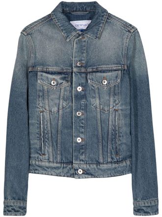 Off-white veste en jean &agrave; effet us&eacute; - Bleu