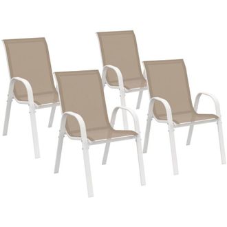 IDMarket Lot de 4 chaises de jardin LYMA m&eacute;tal et textil&egrave;ne empilables blanc et beige