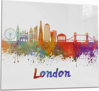 Wallario Herdabdeckplatte/Spritzschutz aus Glas, 1-teilig, 60x52cm, für Ceran- und Induktionsherde, Städte als Aquarell - Skyline von London