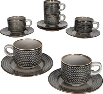 M&auml;ser Prospero Kaffeetassen mit Untertassen f&uuml;r 6 Personen I braunes Porzellan-Set mit Relief f&uuml;r Fr&uuml;hst&uuml;ck & Kaffee I Je 6X Teetassen 190ml & Untertassen