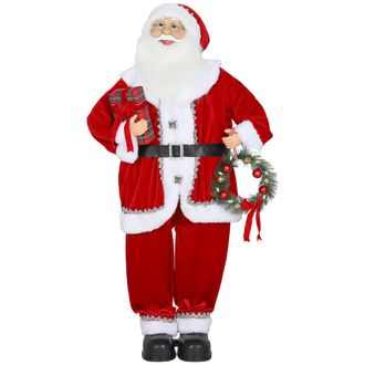HOMCOM Weihnachtsmann 120 cm Singender Tanzender Nikolaus Dekofigur Weihnachtsdeko mit beweglichen Armen, Geschenk und Kranz, Lebensgro&szlig;er Weihnachten Figur 