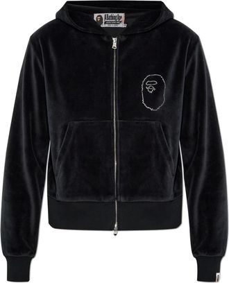 A Bathing Ape A Bathing Ape, Femme, Sweatshirts et sweats à capuche, Noir, Taille: 38 FR Crystal Stone Ape Head Velour Zip Sweat à capuche