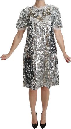 Dolce & Gabbana Femme, Robes, Blanc, Taille: 36 FR Robe trap&egrave;ze &agrave; manches courtes