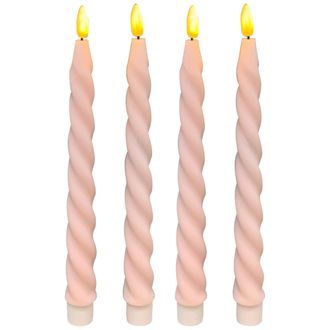 Matches 21 LED Stabkerzen Rosa im 4er Set, in &Oslash; 2,2 x 22 cm gedreht - Echtwachskerze mit Timerfunktion