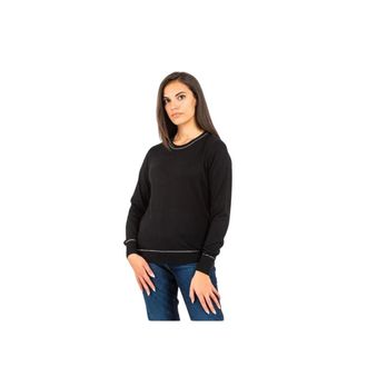 Gas Gas, Femme, Pulls, Noir, Taille: 36 FR SweaT-shirt en coton avec finitions c&ocirc;tel&eacute;es