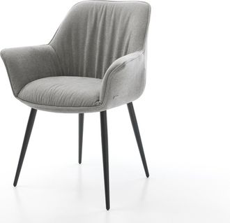 DELIFE Esszimmerstuhl Keila-Flex mit Armlehnen Strukturstoff Soft Grau 4-Fu&szlig; konisch Schwarz, Esszimmerst&uuml;hle